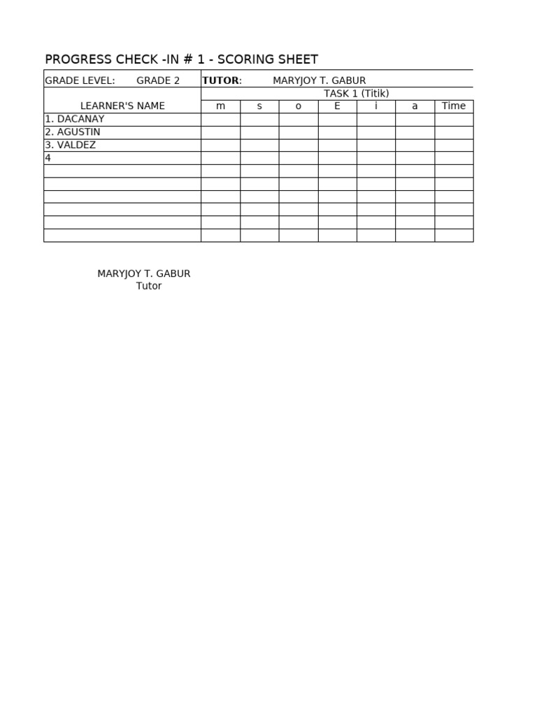 Aral Program Progress Check-In Sheet | PDF