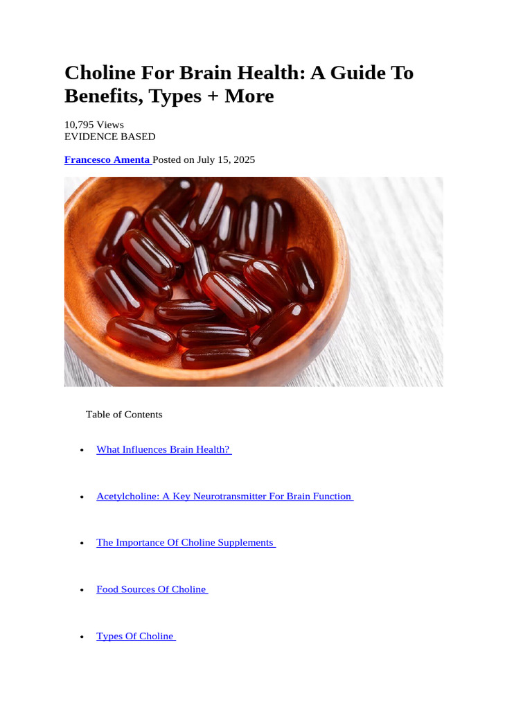 Choline For Brain Health | PDF | Acetylcholine | Neurotransmitter