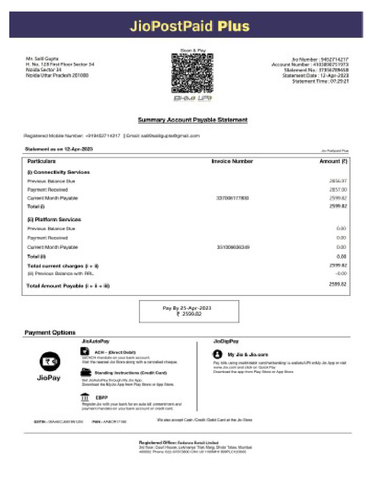 Jio Bill 34985546 | PDF