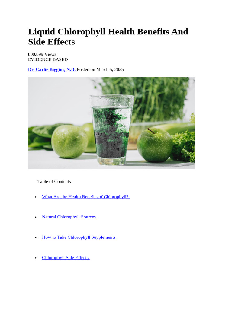 Chlorophyll Supplements: Benefits & Risks | PDF | Blood | Chlorophyll