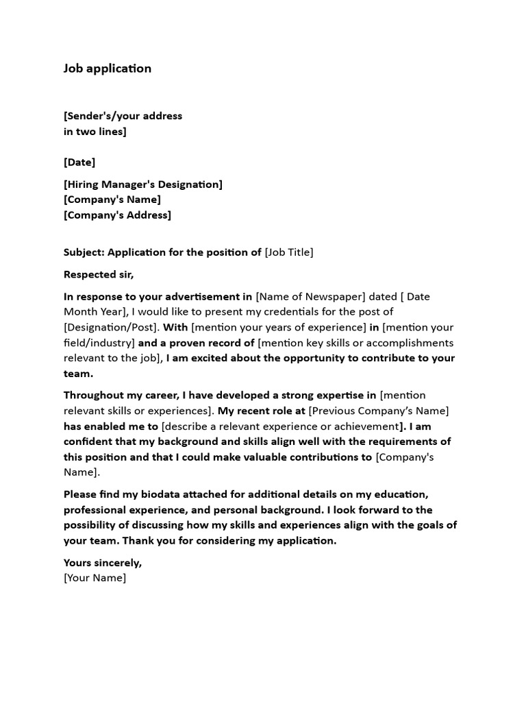 Job Application Template with Bio-Data | PDF | Résumé