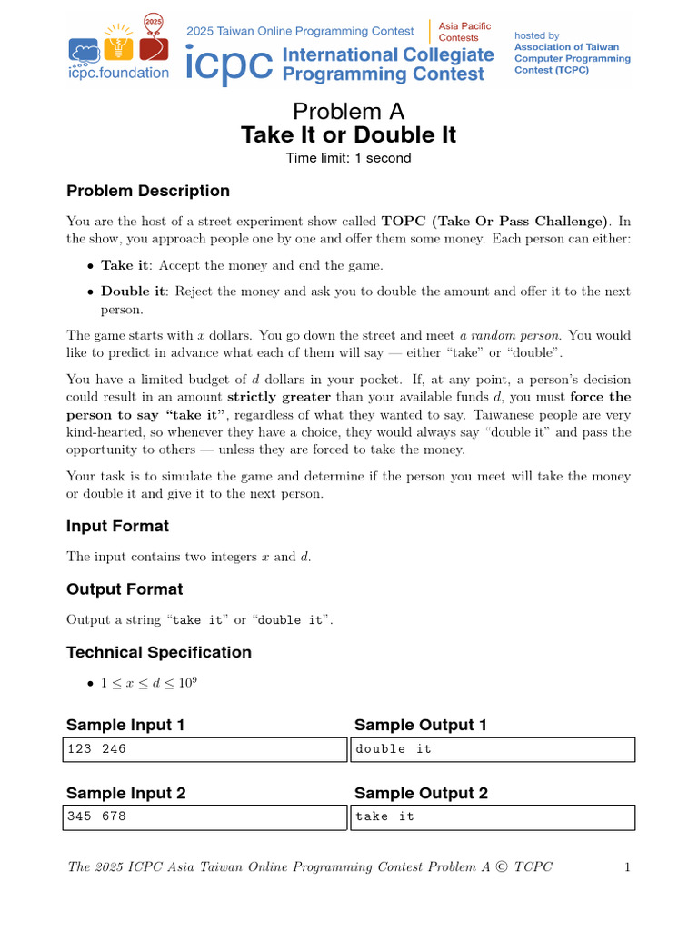 Take It or Double It Game Simulation | PDF