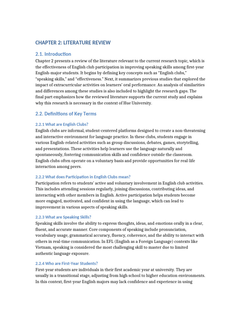 Chapter 2 Literature Review FULL | PDF | Fluency | Learning