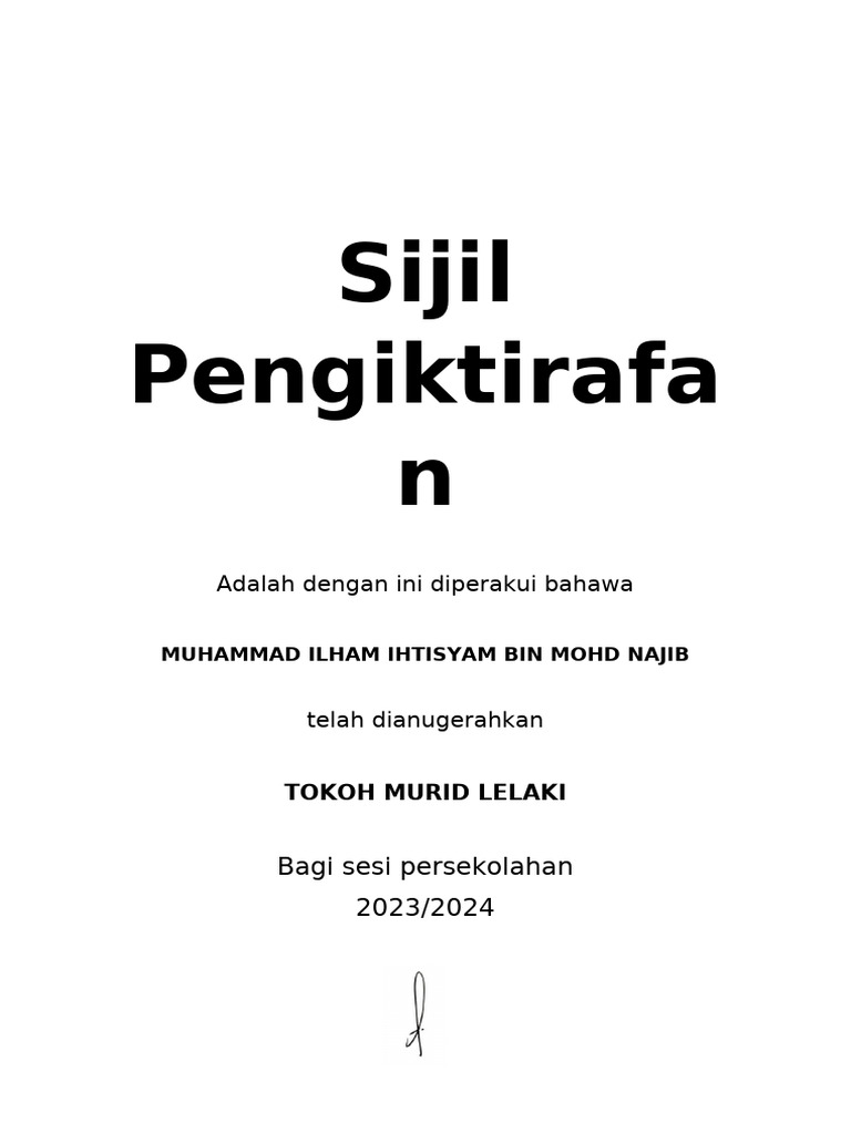 Sijil Penghargaan Tokoh. | PDF
