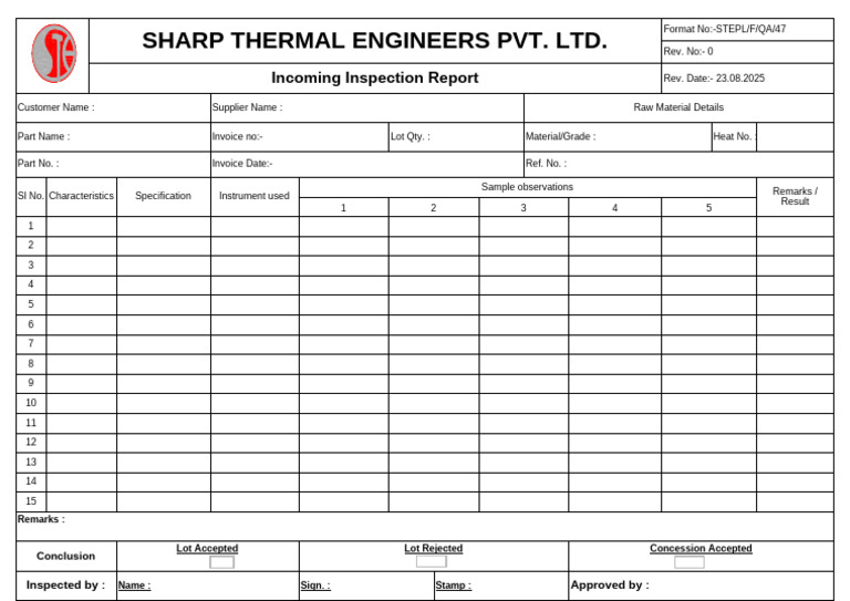 Incoming Inspection Report | PDF