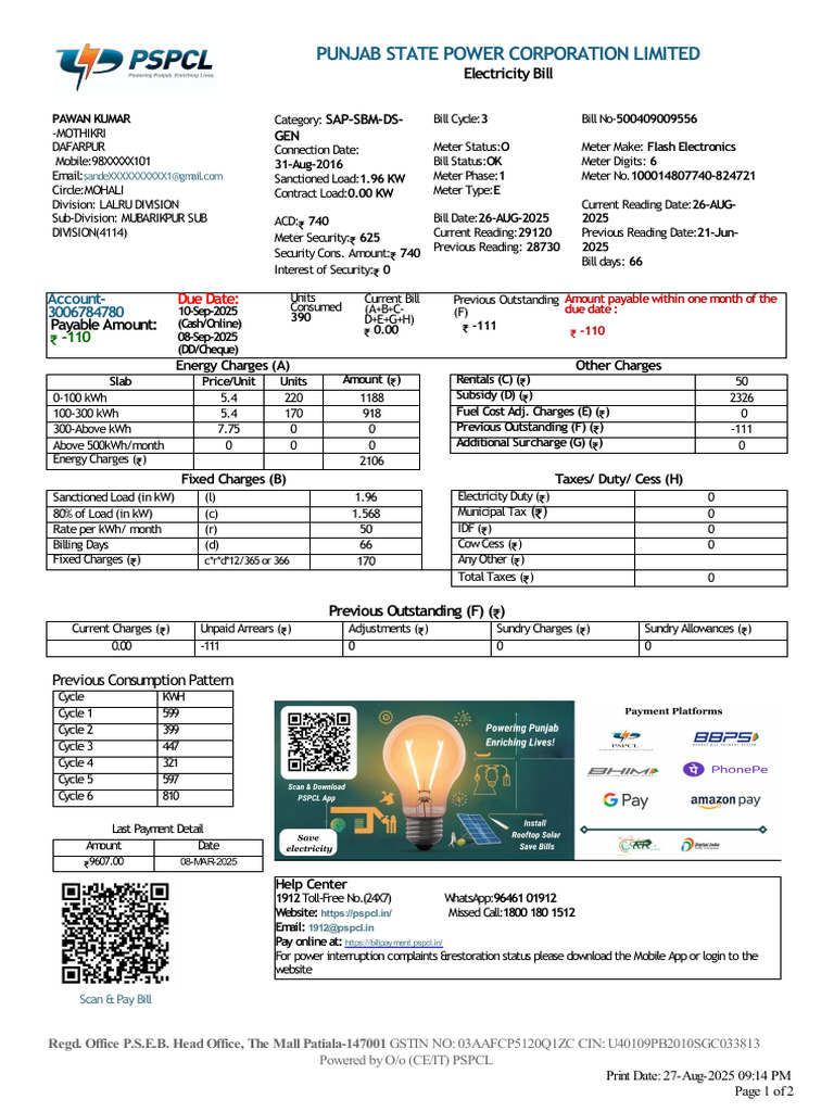 Punjab Power Bill Summary | PDF | Electric Power | Power (Physics)
