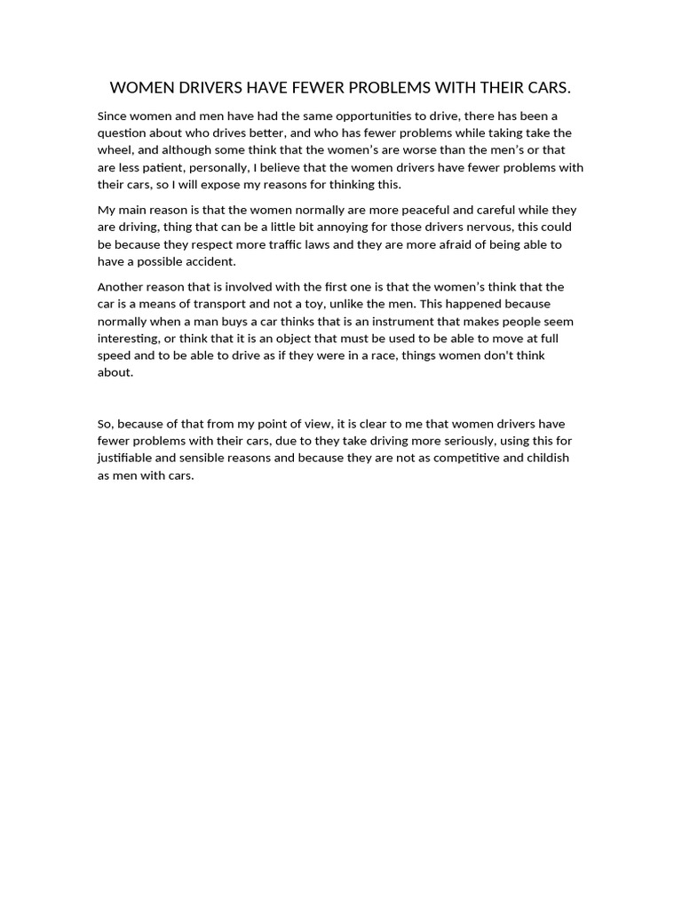 Women Drivers: Fewer Car Problems | PDF