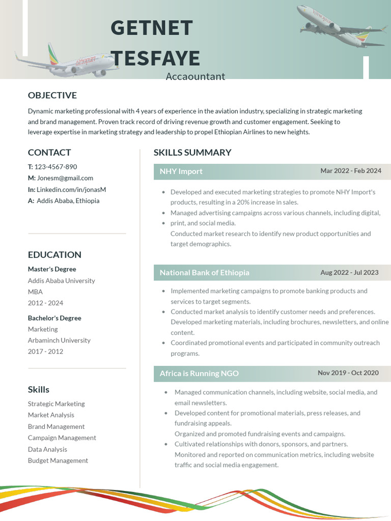 Ethiopian Airlines CV - Template - Addis CV Template | PDF | Marketing ...