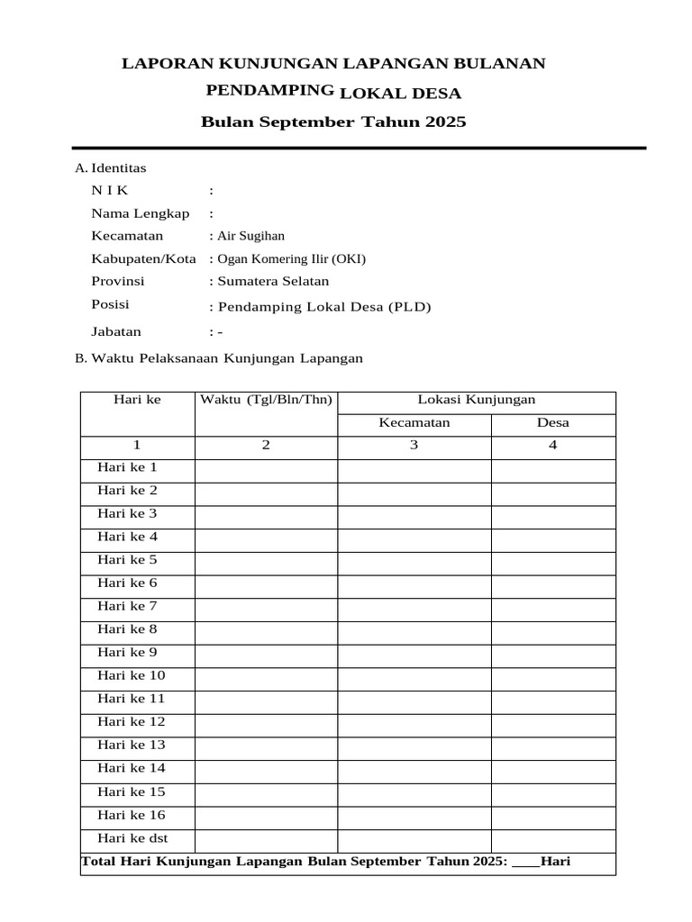(PLD) Laporan Kunjungan Lapangan Dan Form Kunjungan Lapangan | PDF