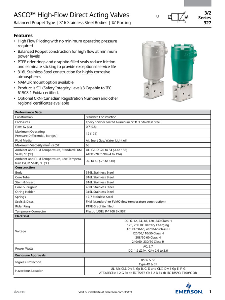ASCO 327 Series Solenoid Valve Guide | PDF | Valve | Mechanical Engineering