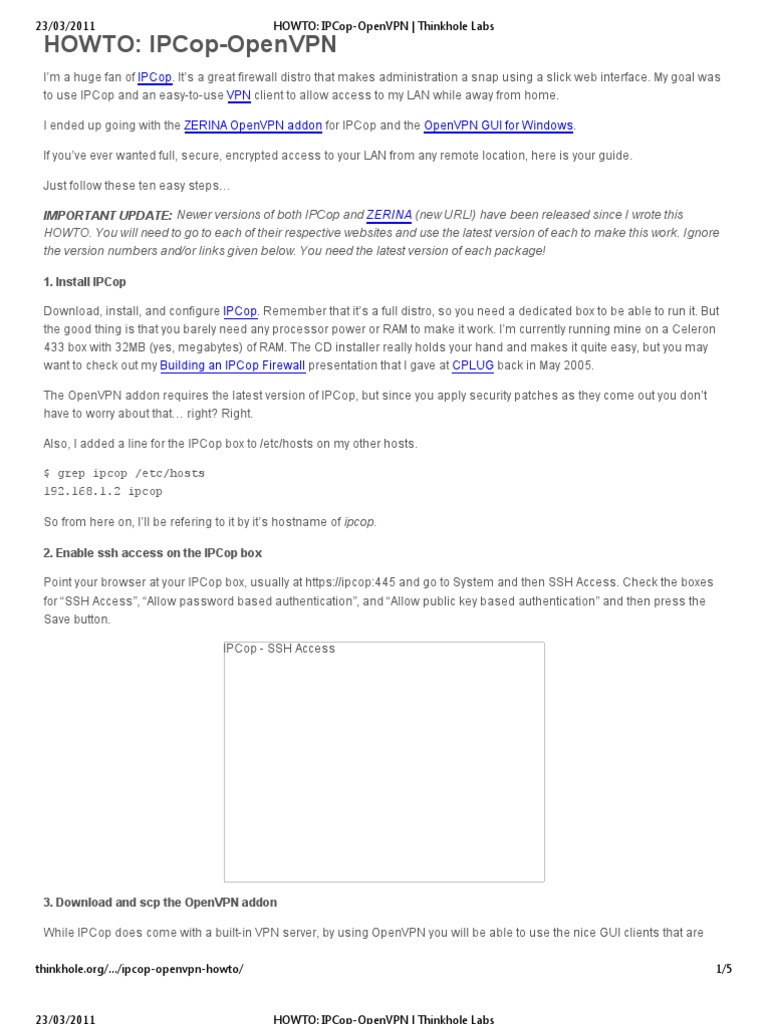 Configuring Secure Remote Access to a Local Network Using IPCop and OpenVPN: A Step-by-Step ...