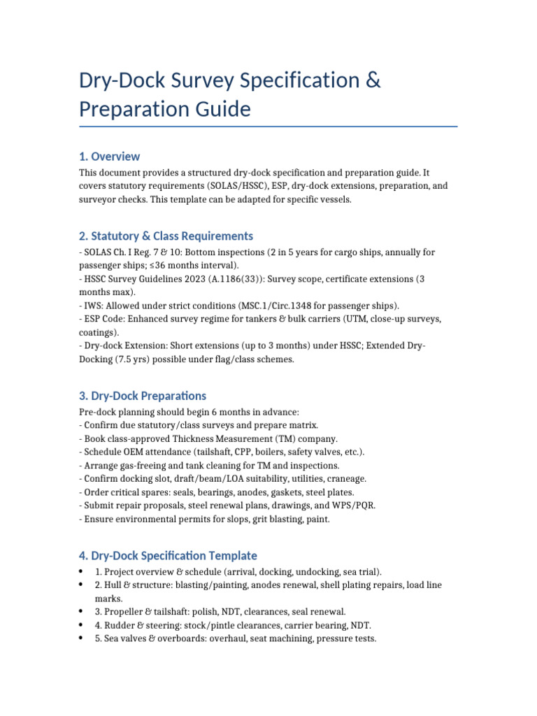 Dry Dock Specification Template | PDF | Ships | Shipping