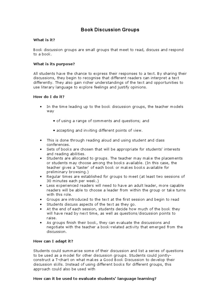 Book Discussion Groups | PDF | Reading (Process) | Educational Psychology