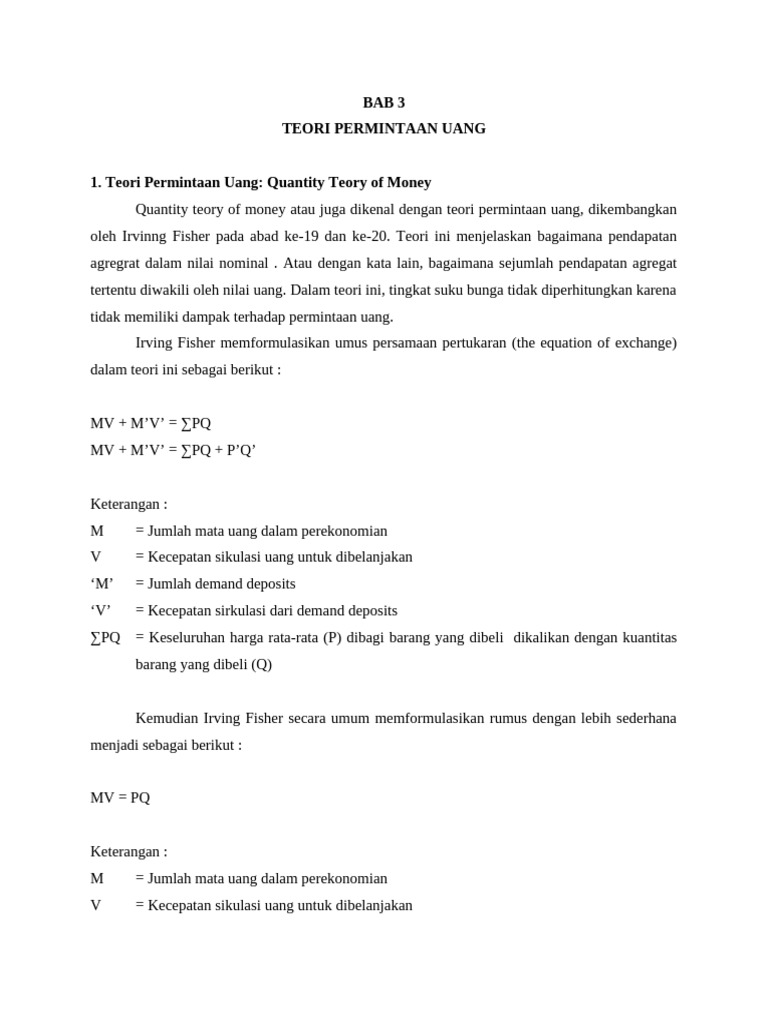 Teori Permintaan Uang | PDF