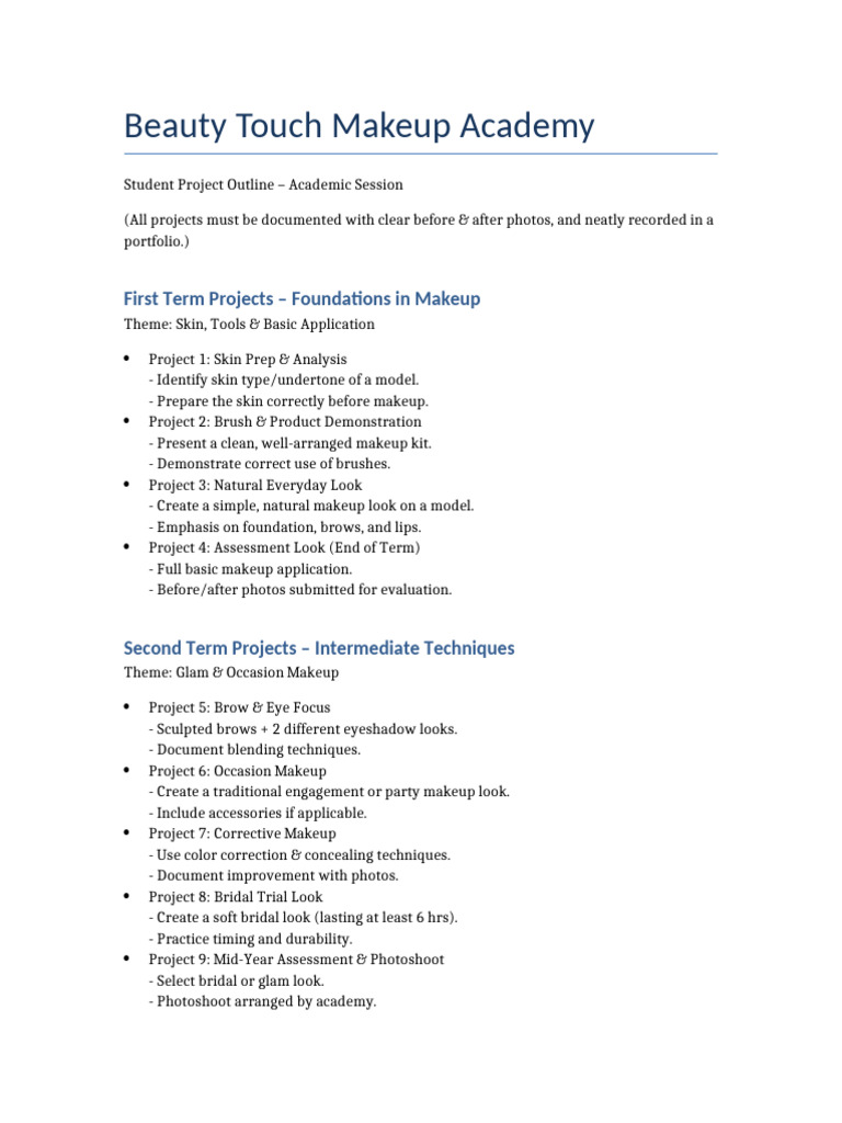 Beauty Touch Student Project Outline | PDF