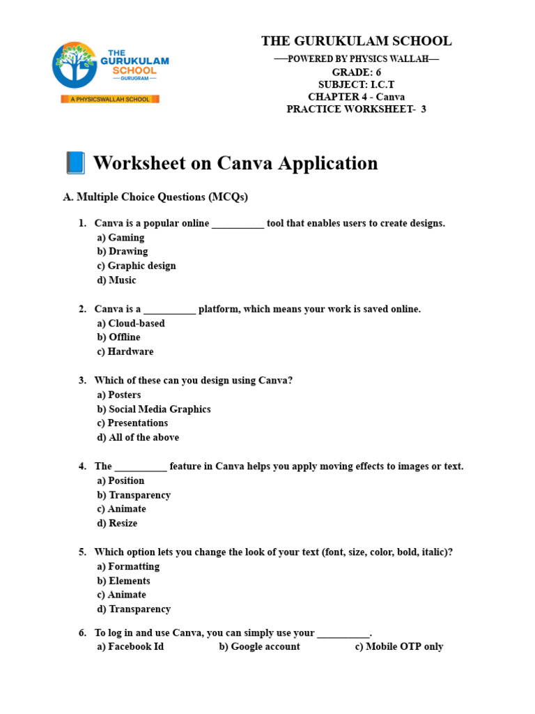 ICT Grade 6 Worksheet Ch-4 Canva | PDF | Image | Graphic Design