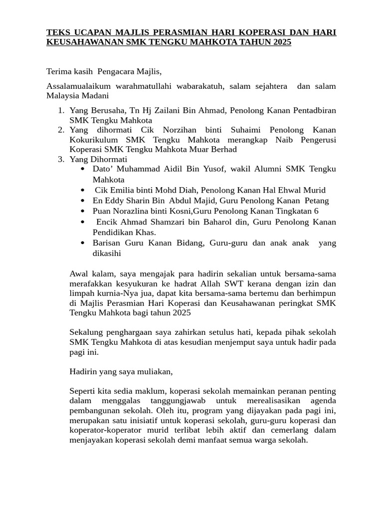 Teks Ucapan Perasmi | PDF