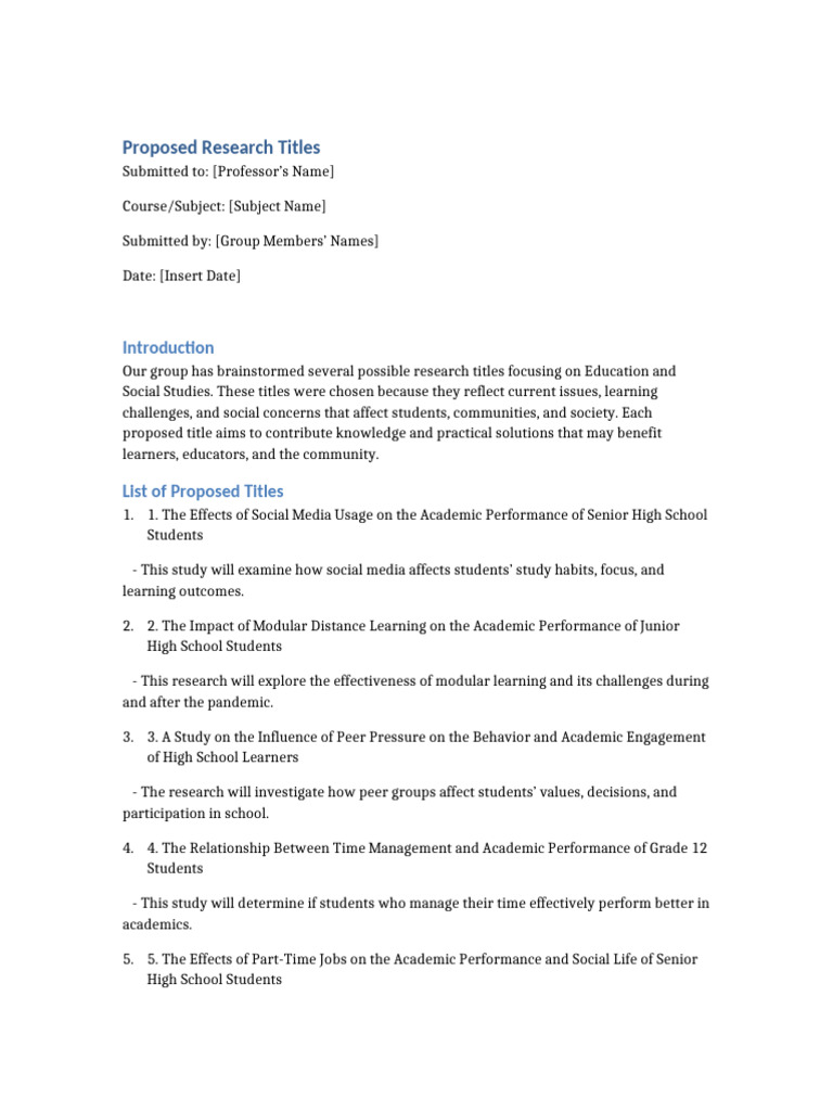 Research Title Proposal | PDF