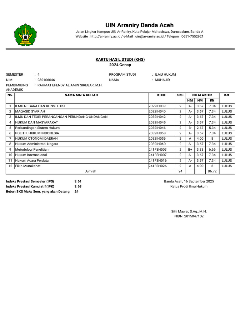 Transkrip IPK Terakhir | PDF