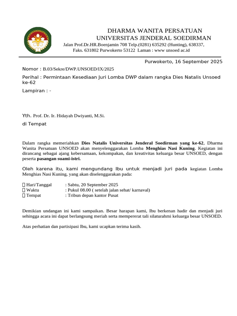 Surat Permintaan Juri Lomba | PDF