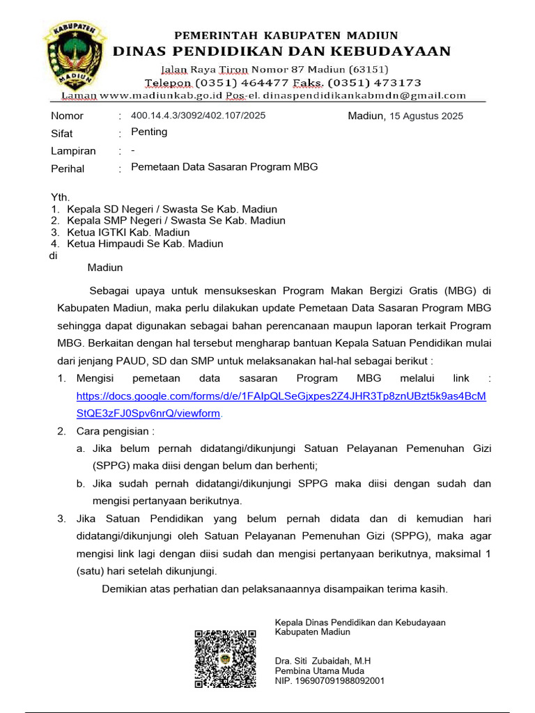 Surat Pemetaan MBG 2025. | PDF