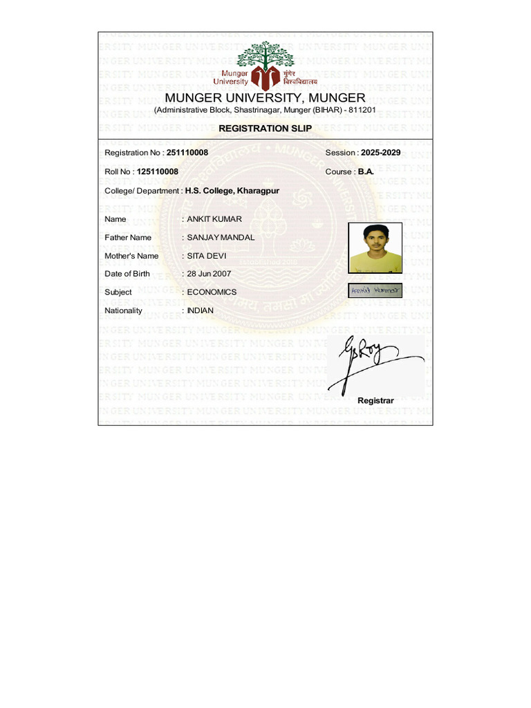 Roll No and Enrollment No Details | PDF