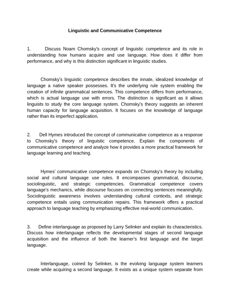 Linguistic vs. Communicative Competence | PDF | Second Language ...