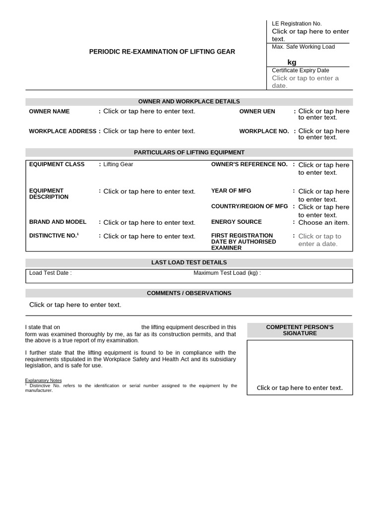 Form For Periodic Re Examination of Lifting Gear by Competent Person | PDF