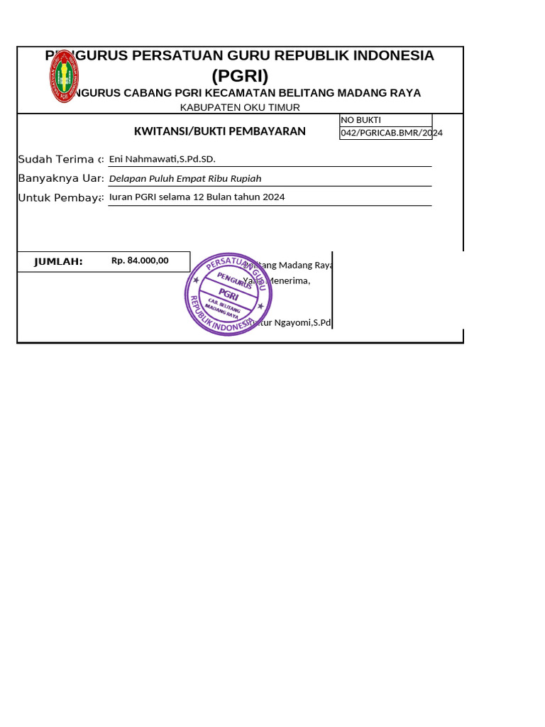 Template Contoh Kwitansi DIKTI | PDF