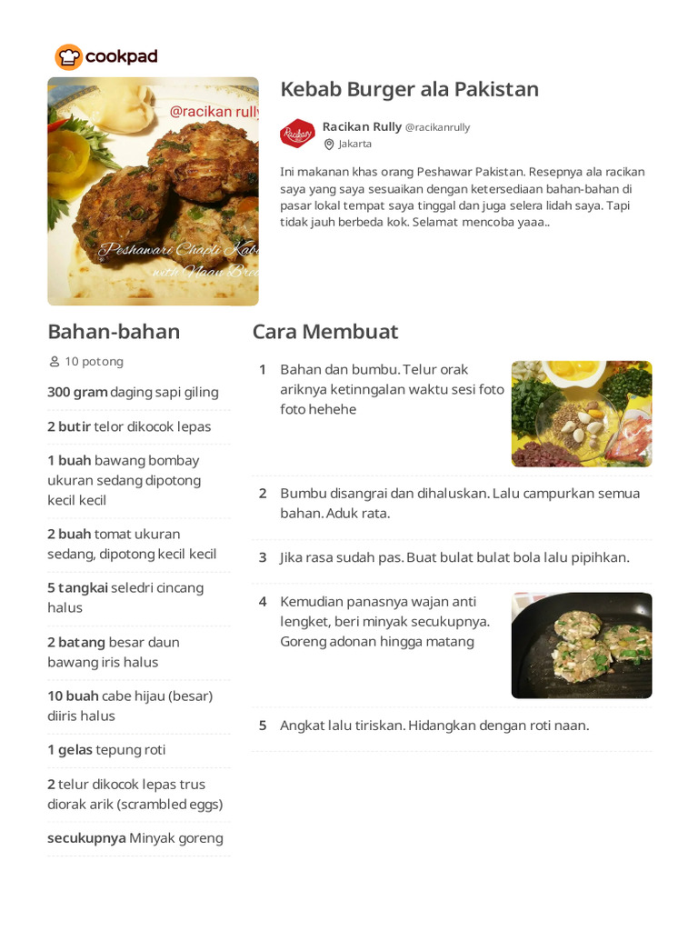 Resep Kebab Burger Ala Pakistan Oleh Racikan Rully - Cookpad | PDF