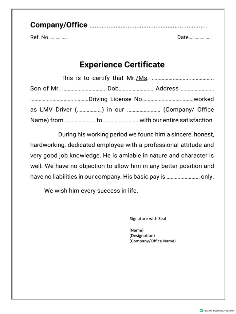 Driving Experience Certificate | PDF