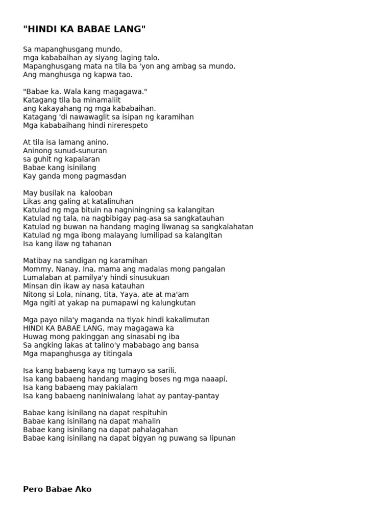 Hindi Ka Babae Lang - Tula | PDF