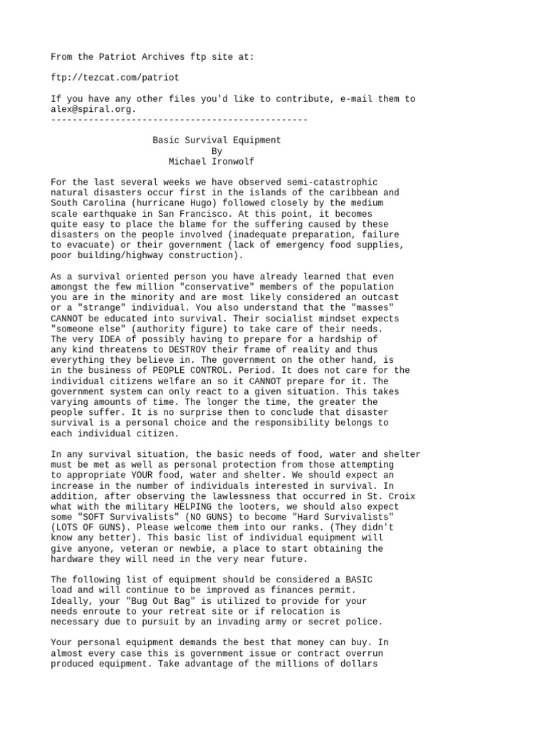 Basic Survival Equipment List 2004 | PDF