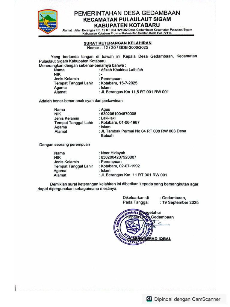 Surat Keterangan Kelahiran | PDF