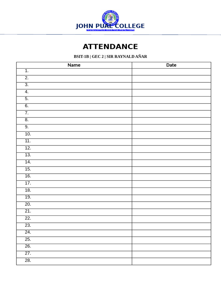 Bsit - 1b Attendance | PDF