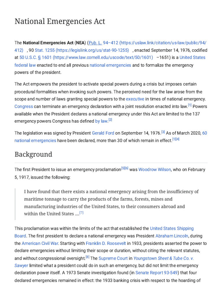 National Emergencies Act - Wikipedia | PDF | Statutory Law | Federal ...