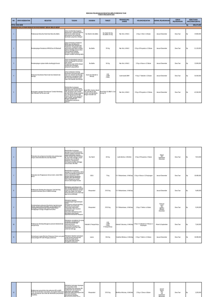 Rencana Kegiatan Kesehatan Desa Taar 2025 | PDF