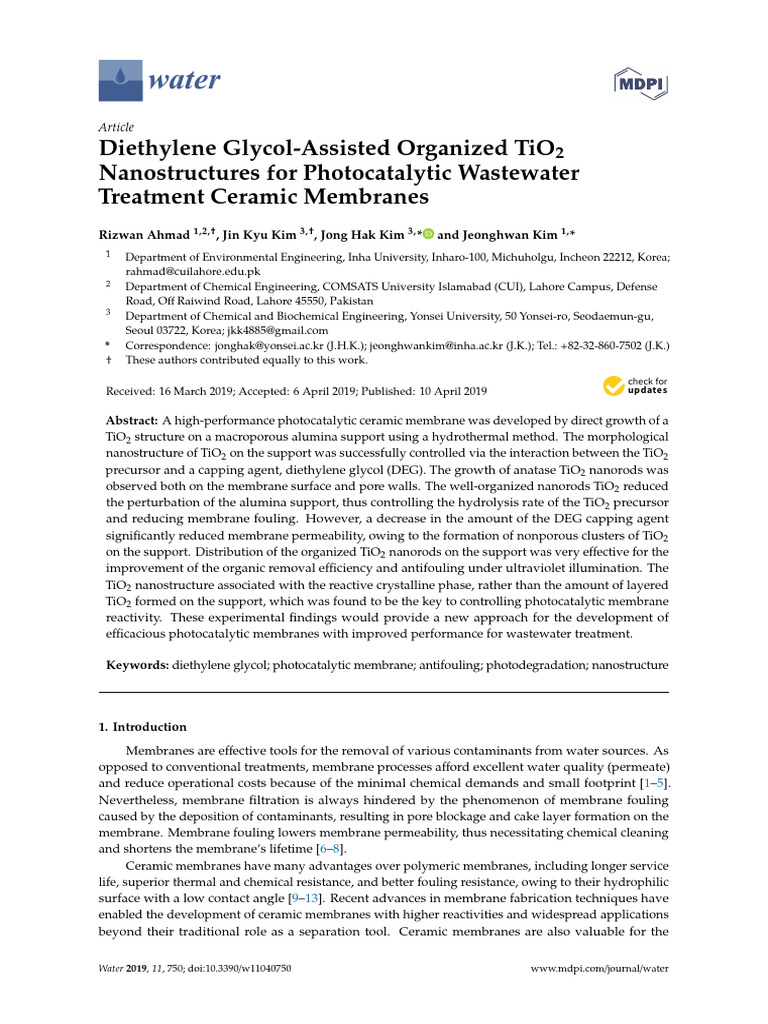 Diethylene Glycol TiO2 Nano Wastewater Treatment | PDF | Membrane ...