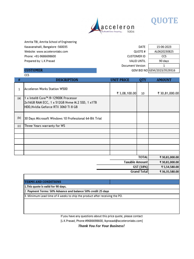 ISRO - W500 Quote | PDF
