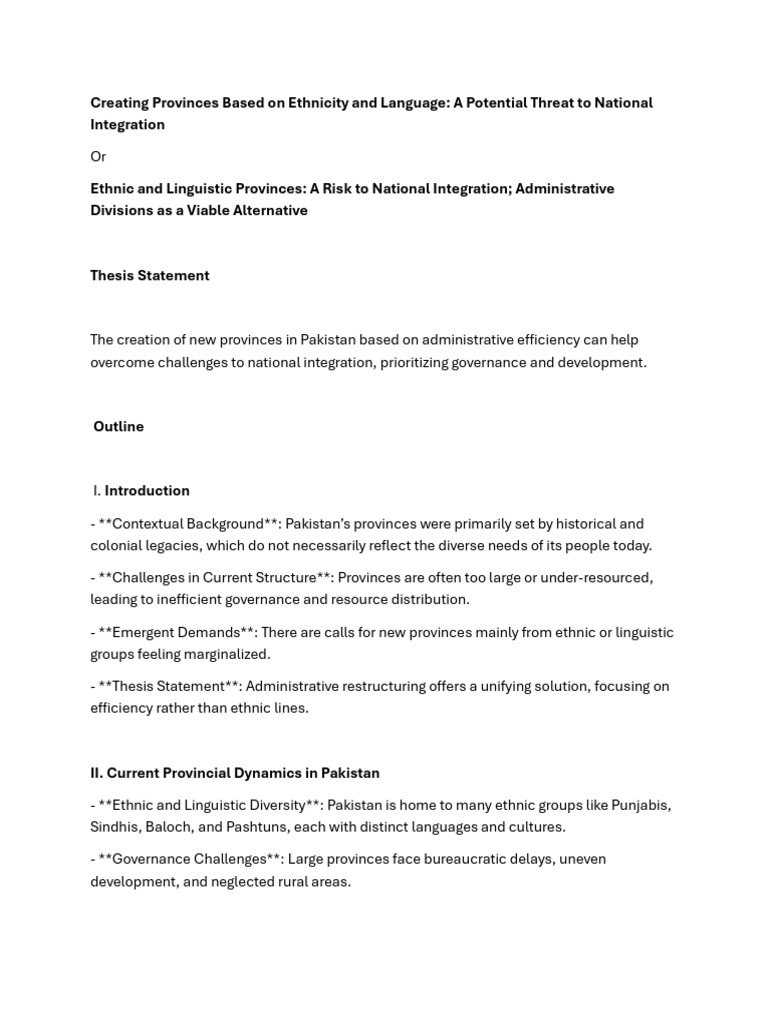 Ethnic vs. Administrative Provinces in Pakistan | PDF | Governance ...