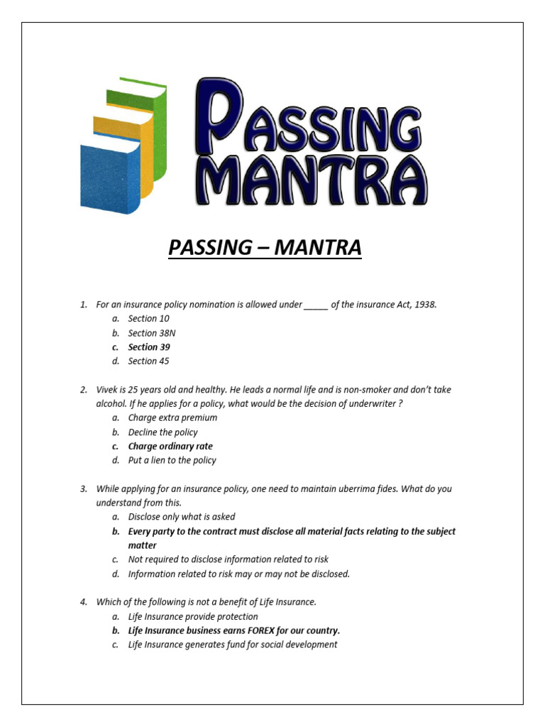 IC38 Questions Passing Mantra | PDF | Insurance | Life Insurance