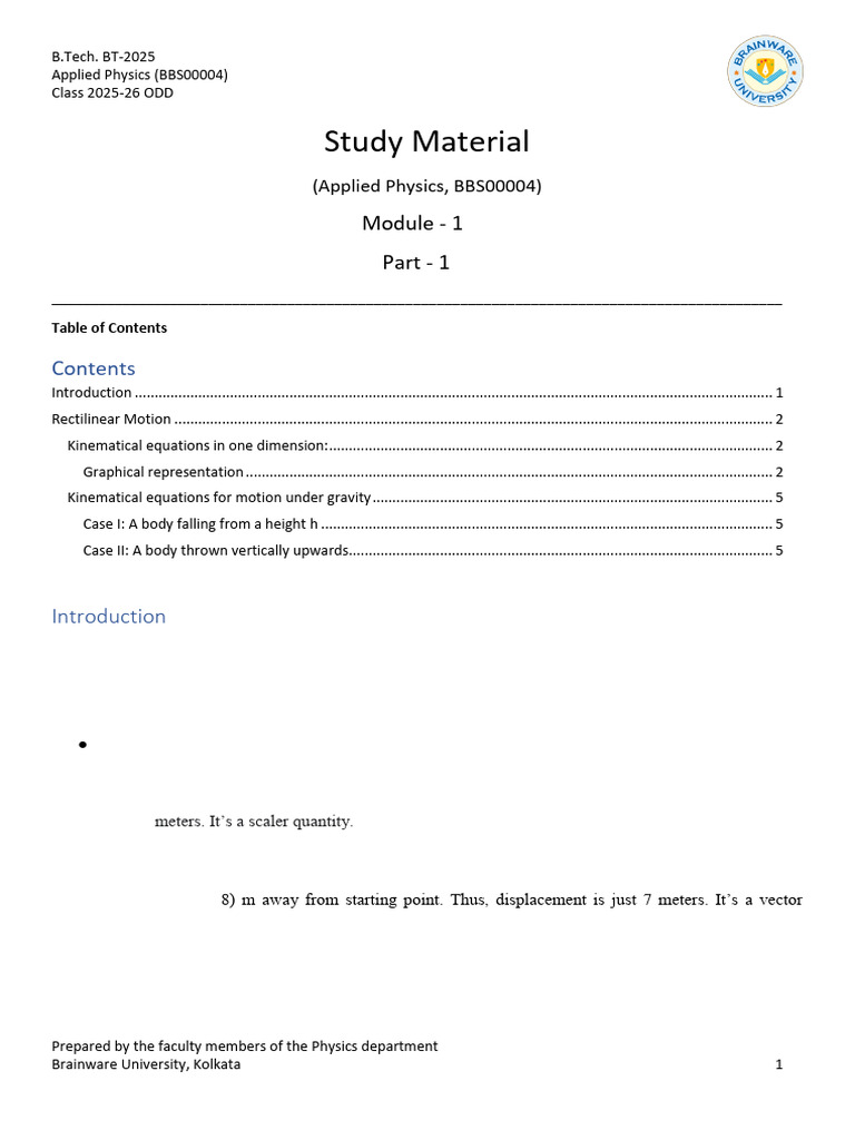 Module 1 Part 1 | PDF | Velocity | Acceleration