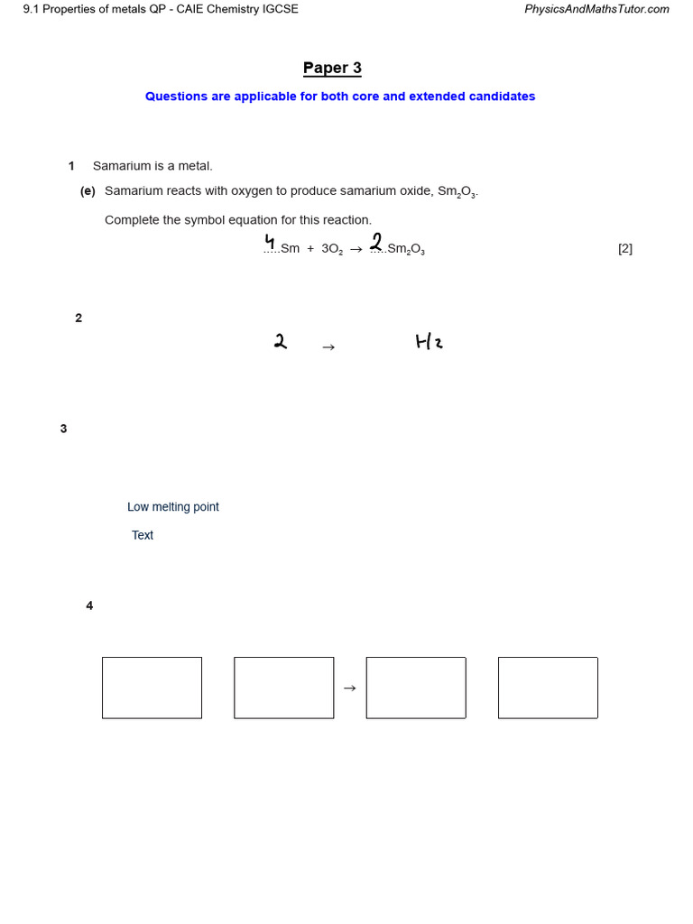 9.1 Properties of Metals QP | PDF | Metals | Chemistry