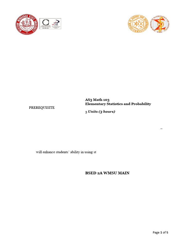 Content Outline AS3 Math 103 Elementary Statistics and Probability ...