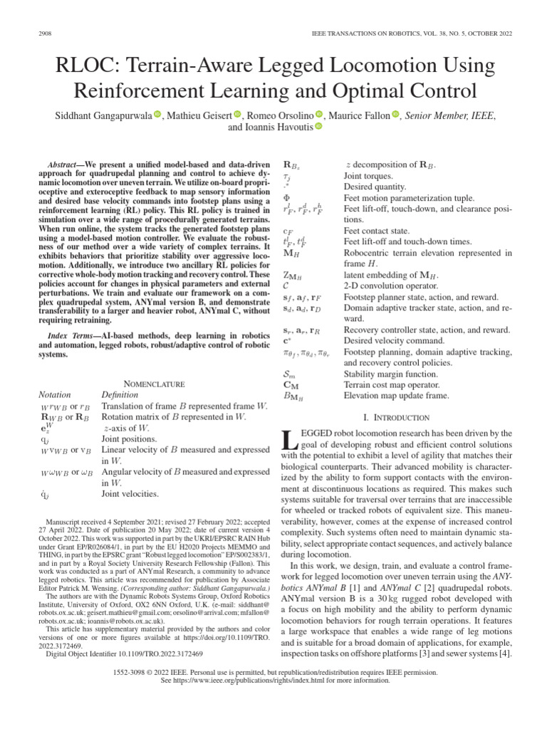 Terrain-Aware Legged Locomotion Control | PDF | Walking | Rotation