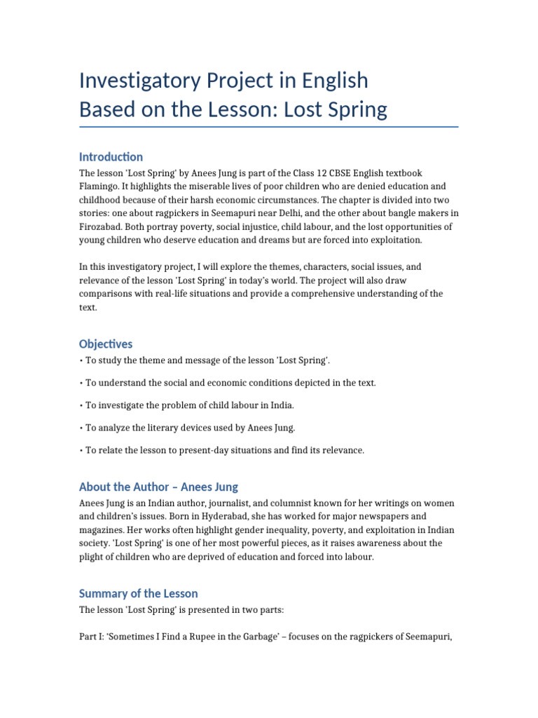 Lost Spring Investigatory Project | PDF | Poverty | Poverty & Homelessness