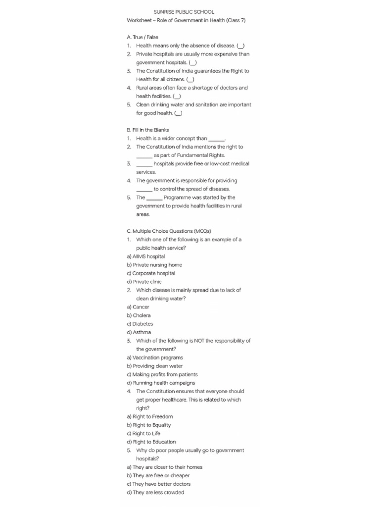 Civics Worksheet Class-7 | PDF