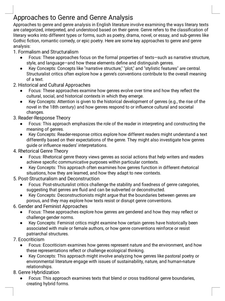 Genre Analysis in Literary Studies | PDF | Ecocriticism | Genre