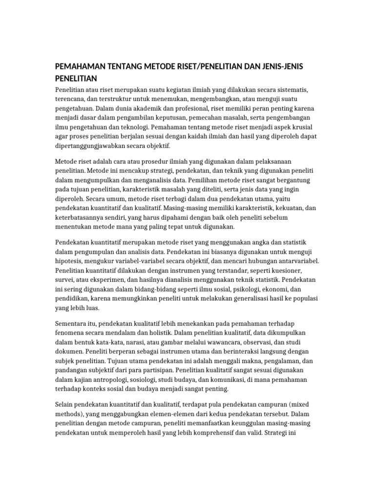Metode dan Jenis Penelitian Riset Ilmiah | PDF