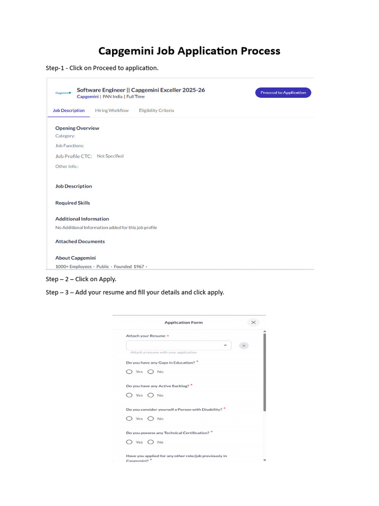 Capgemini Job Application Process | PDF